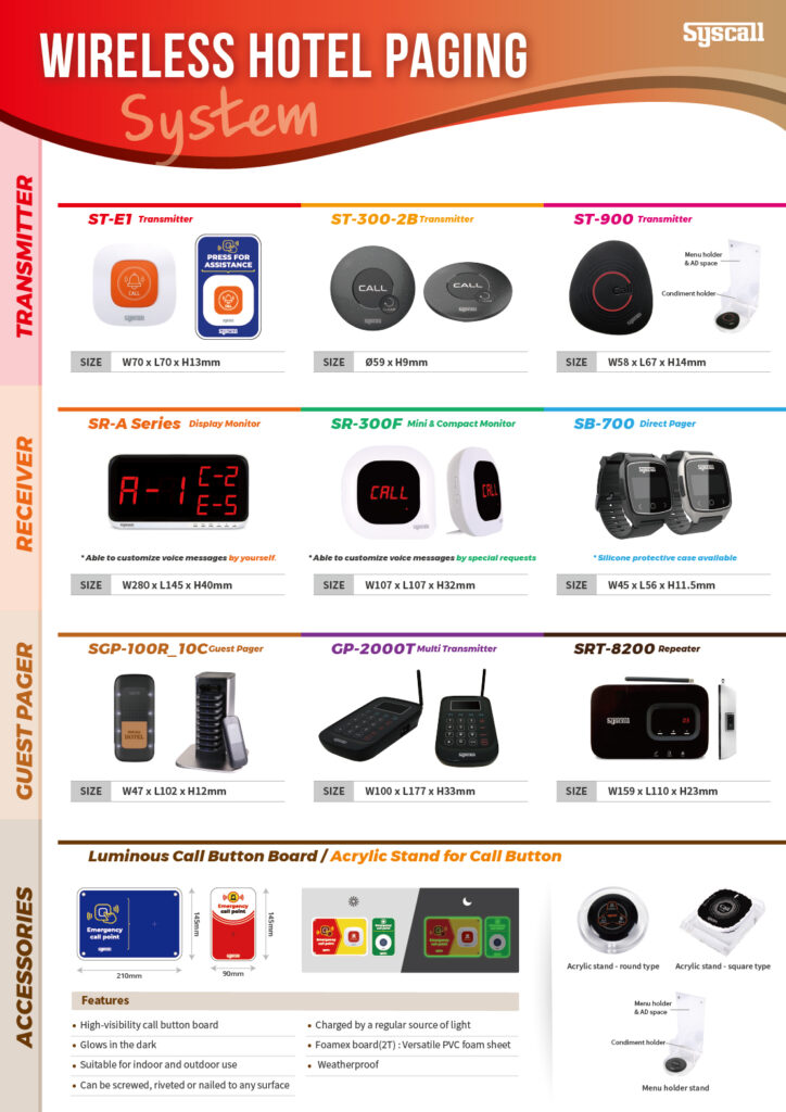 Wireless hotel paging system | Wireless Calling System | Syscall global